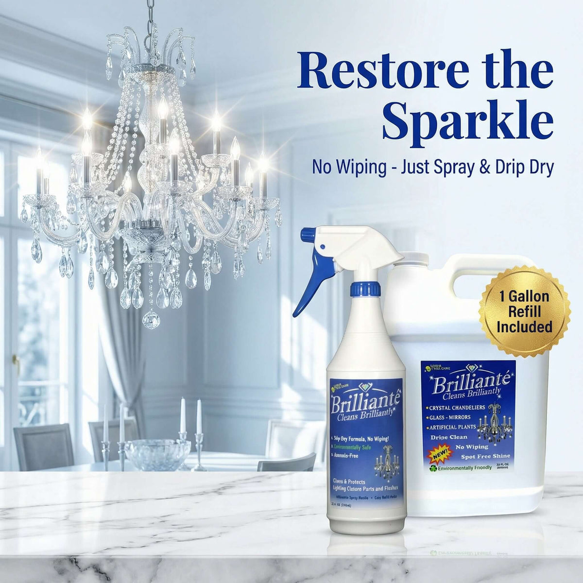 Brilliante Crystal Cleaner for Chandaliers | Gallon Refill Pack